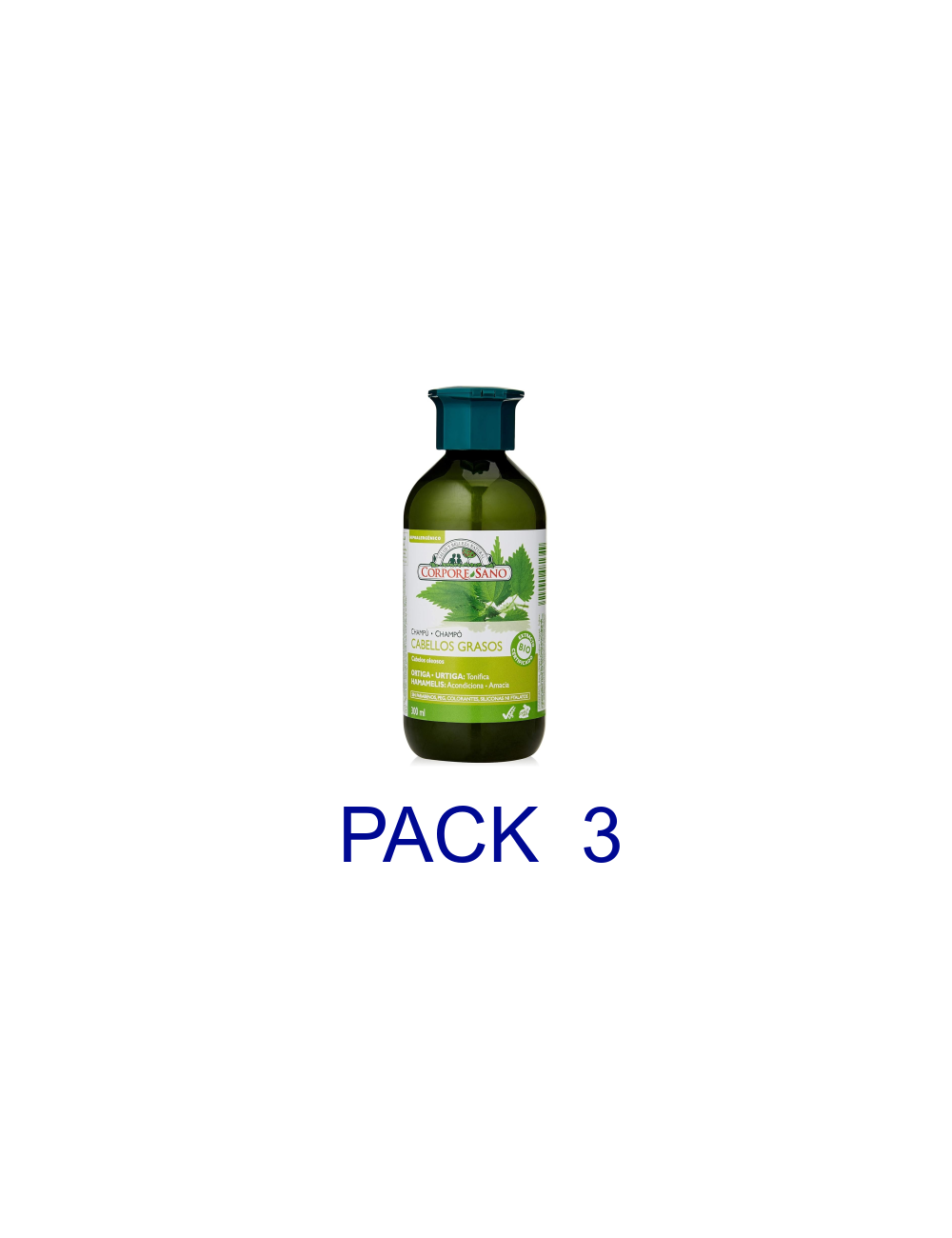 Corpore sano Pack 3 Champú Cabellos Grasos Ortiga y Hamamelis 300 ml.