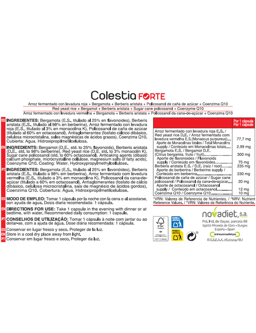 Colestia FORTE 60 Cápsulas Novadiet